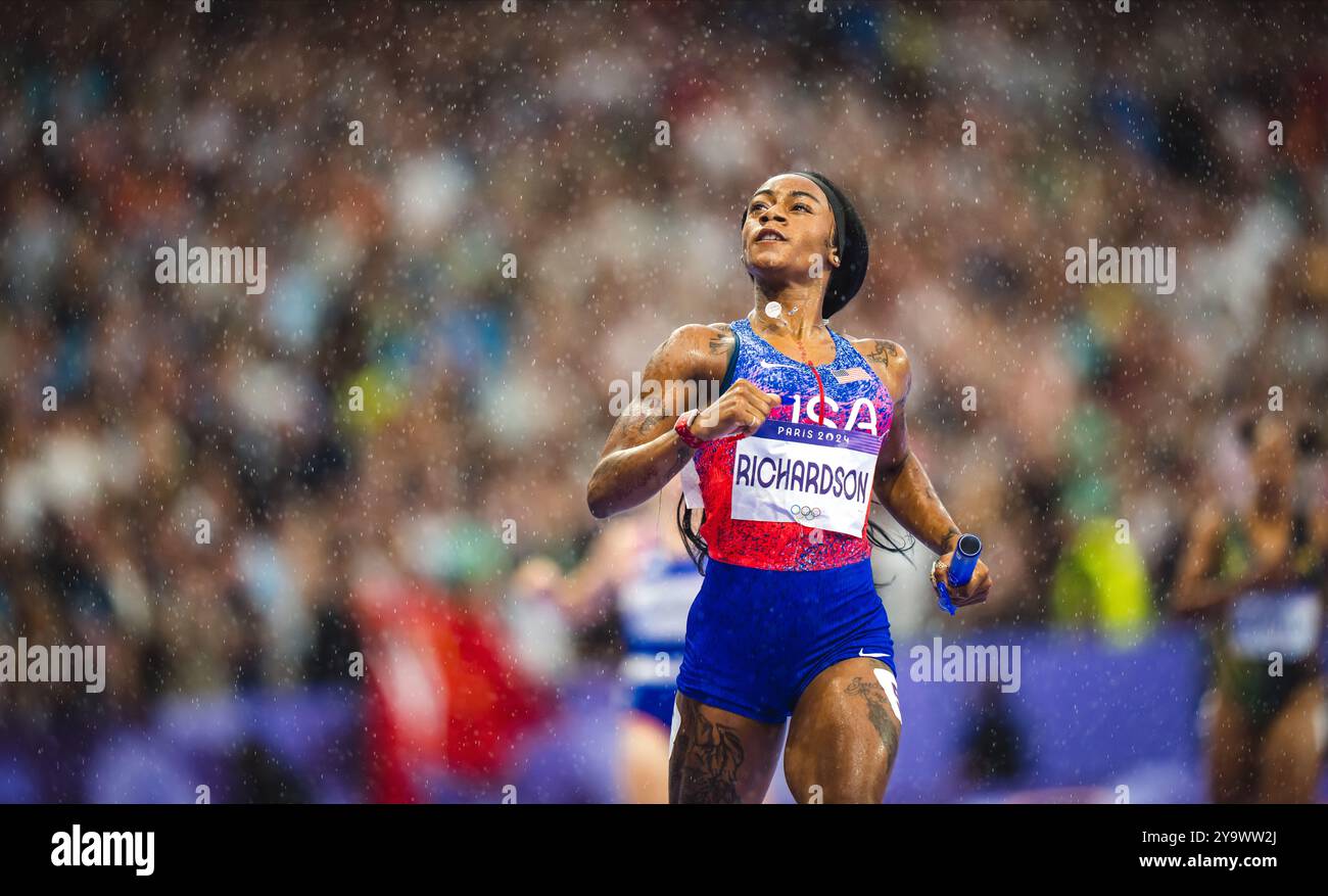 Sha'Carri Richardson winning in the 4X100 meters relay at the Paris ...