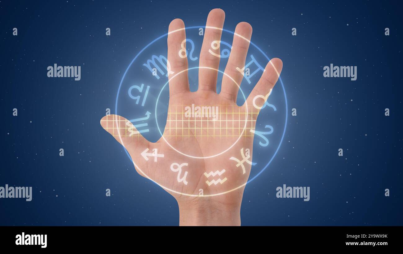 Human Palm with Palmistry Symbols wheel Stock Photo - Alamy