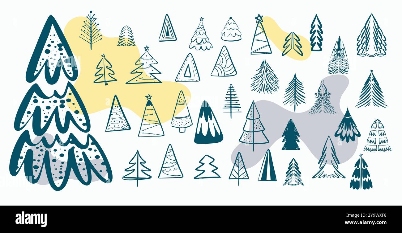 doodle style christmas tree ornaments design in set Stock Vector Image ...