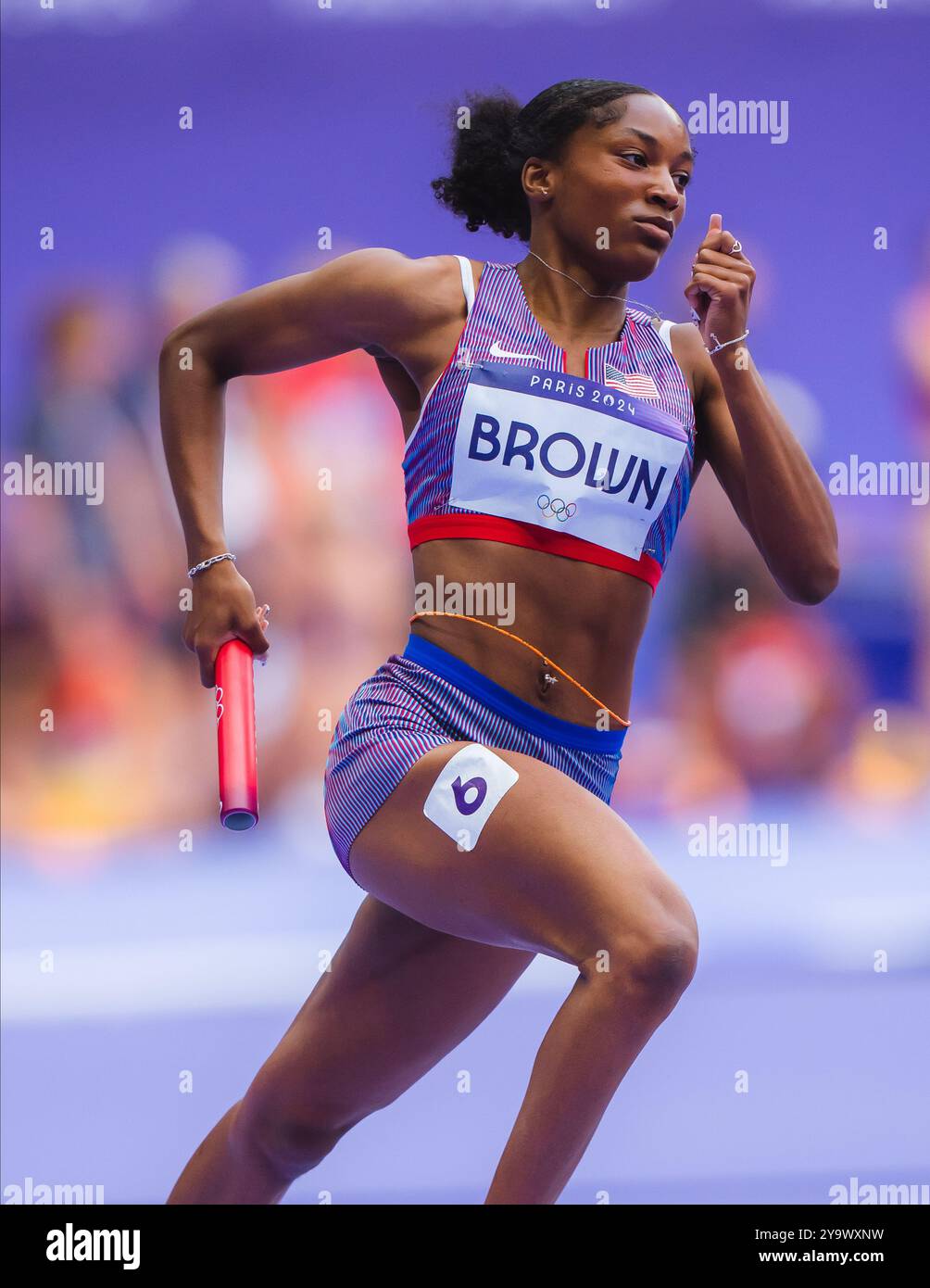 Kaylyn Brown participating in the 4X400 meters relay at the Paris 2024 ...