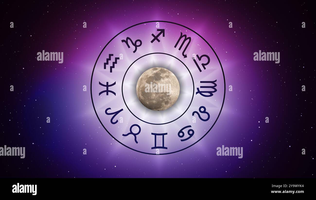 Astrological zodiac signs inside of horoscope circle on universe ...