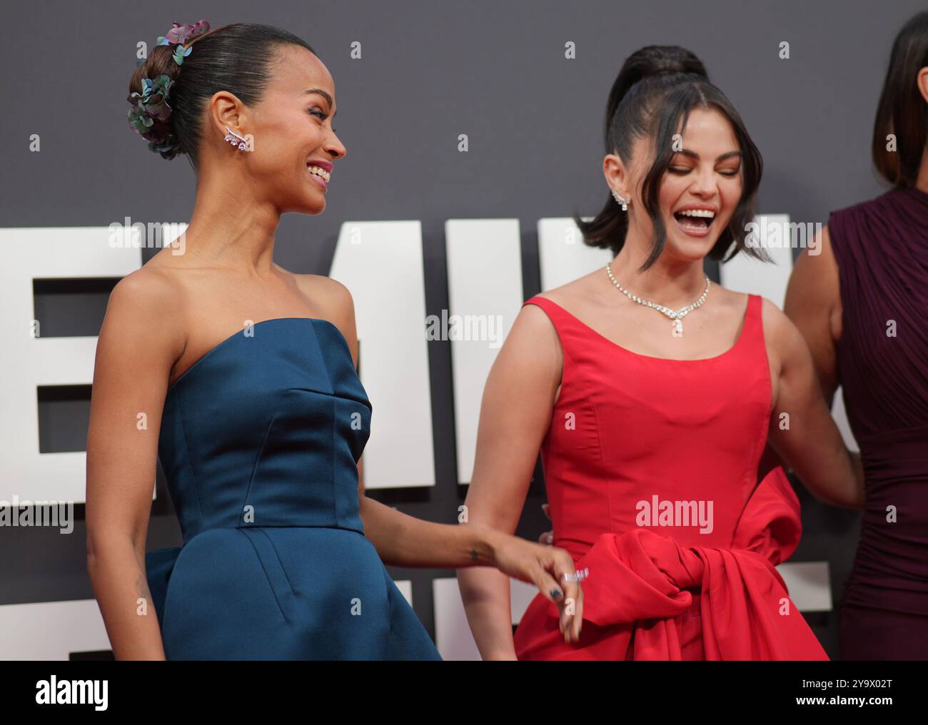 Zoe Saldana (left) and Selena Gomez attend the BFI London Film Festival ...