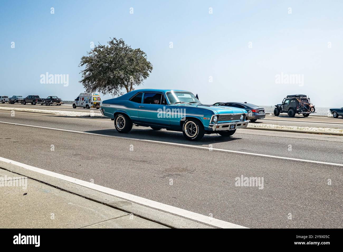 Gulfport, MS - October 04, 2023: Wide angle front corner view of a 1969 ...