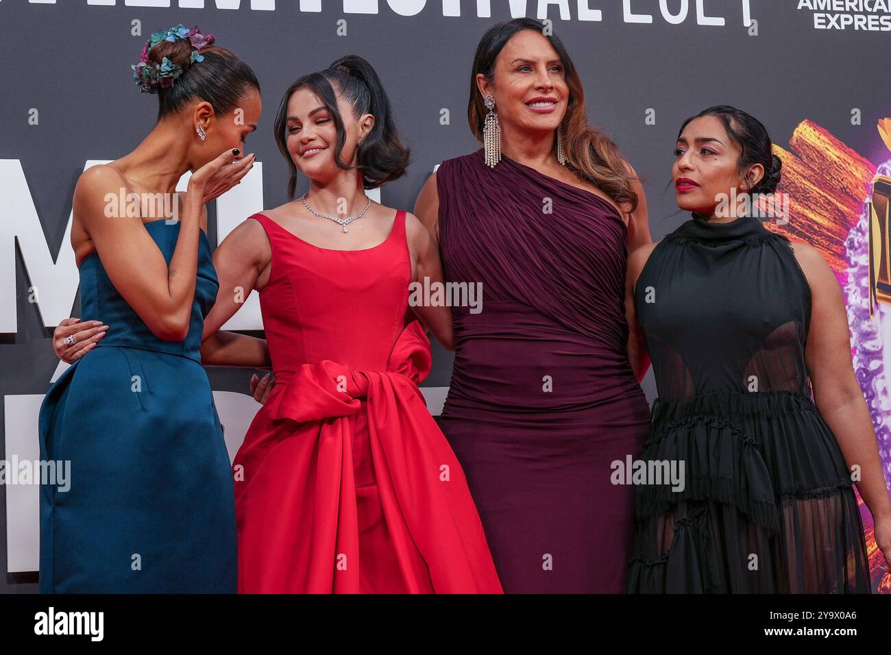 Zoe Saldana, from left, Selena Gomez, Karla Sofía Gascon and Adriana Paz pose for photographers ...
