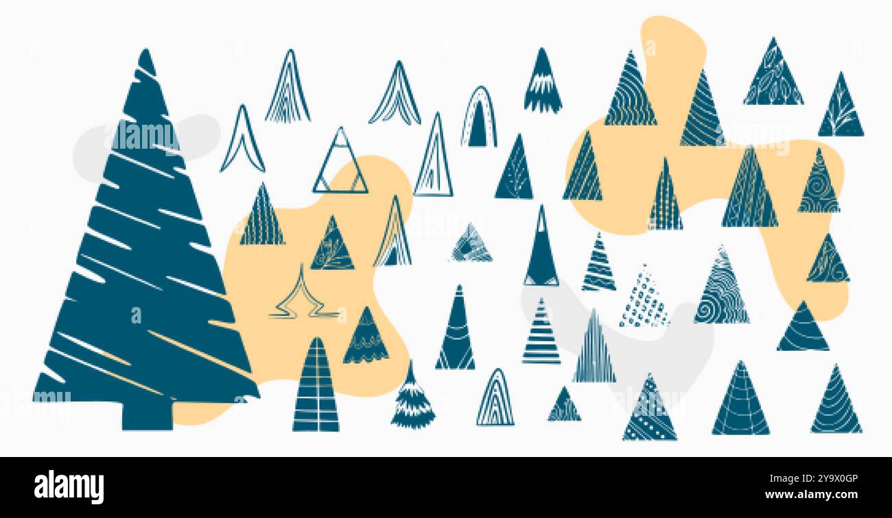hand drawn christmas tree ornaments design in set Stock Vector Image ...