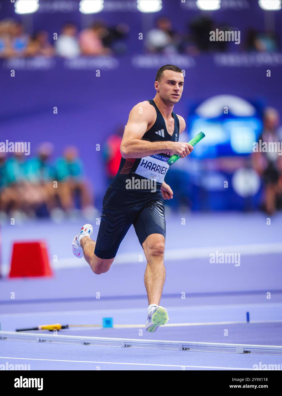 Toby Harries participating in the 4X400 meters relay at the Paris 2024 ...