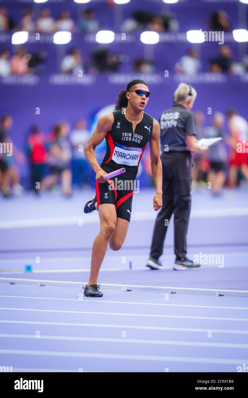 Jaden MARCHAN participating in the 4X400 meters relay at the Paris 2024 ...