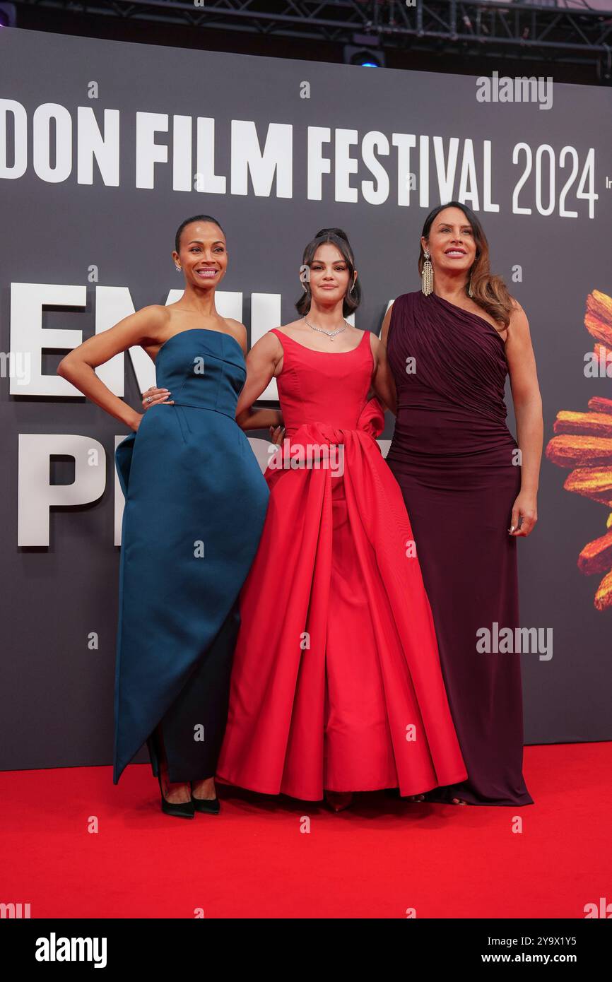Zoe Saldana, from left, Selena Gomez and Karla Sofía Gascon pose for photographers upon arrival ...