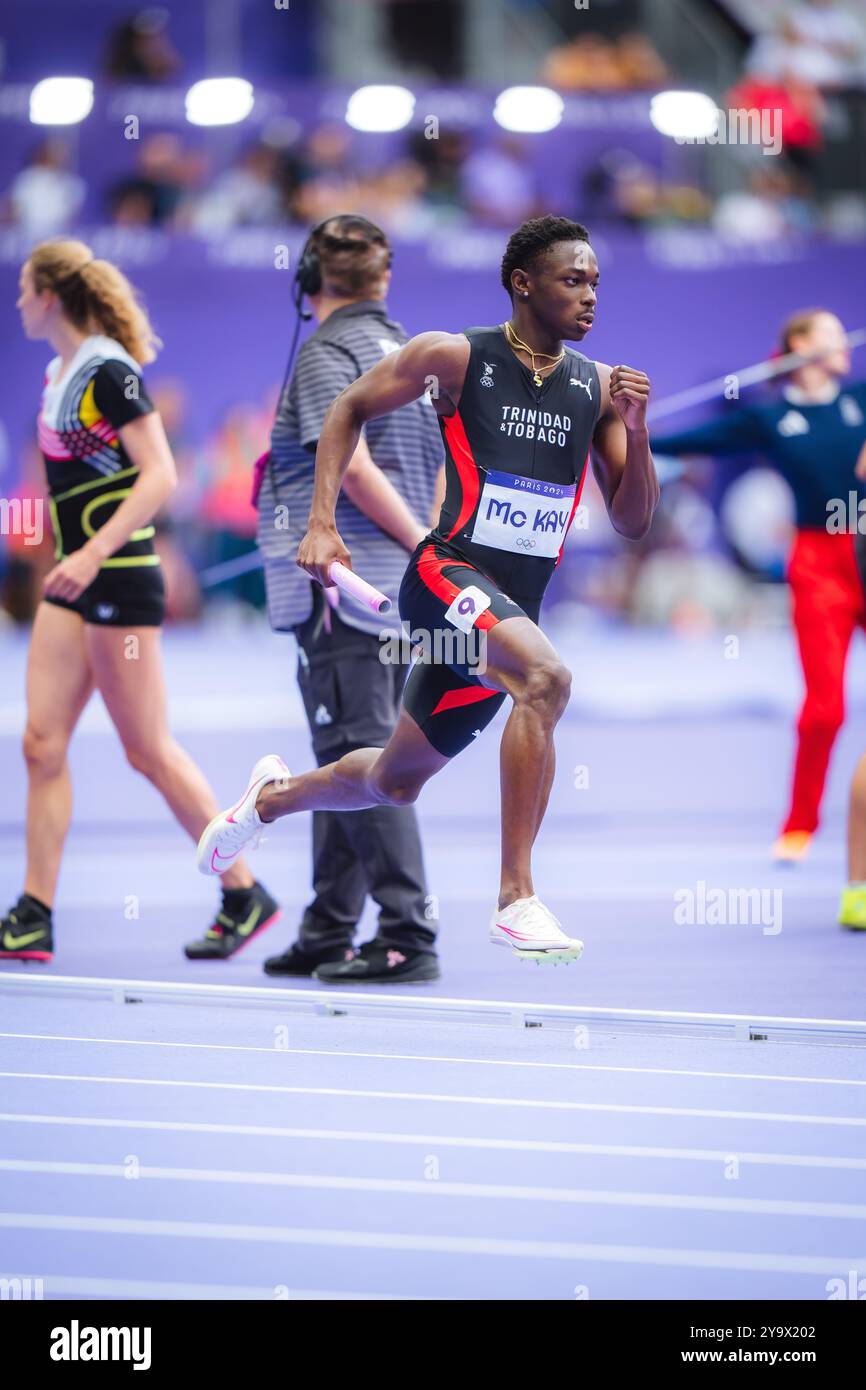 Shakeem Mc Kay participating in the 4X400 meters relay at the Paris ...
