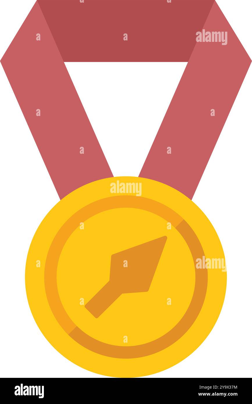 Gold medal hanging from a red ribbon representing achievement and ...