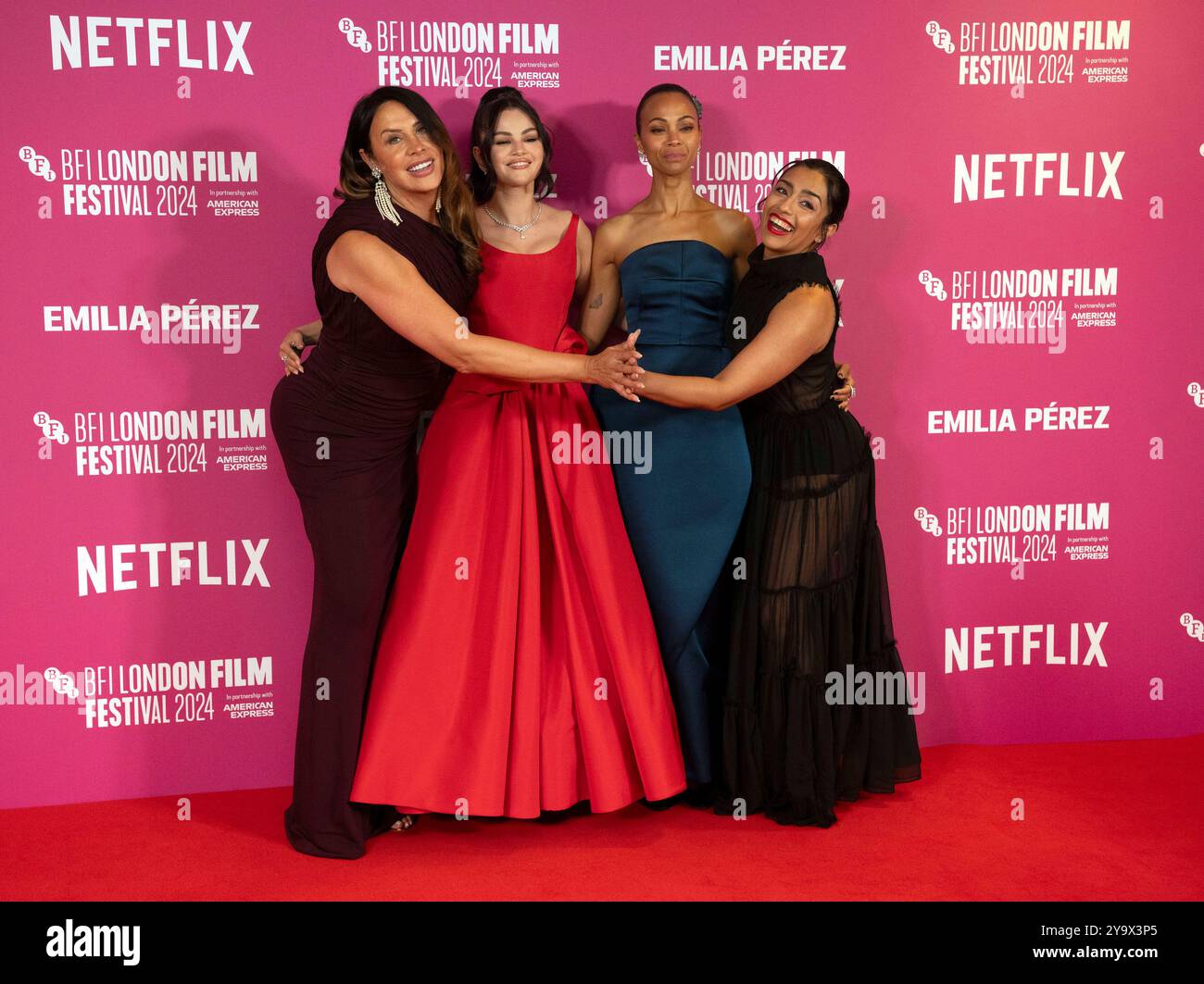 (left to right) Karla Sofia Gascon, Selena Gomez, Zoe Saldana and Adriana Paz attend the BFI ...