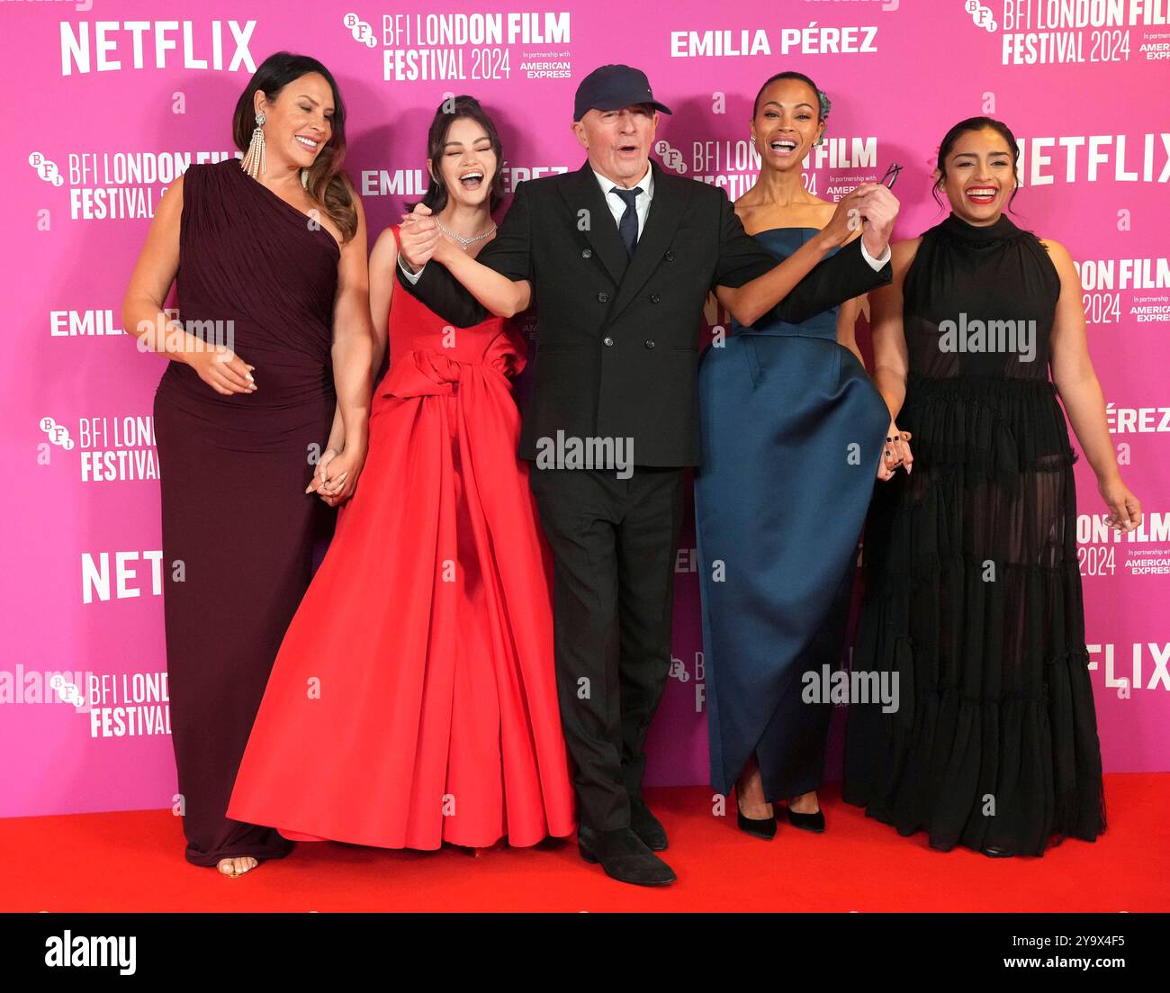 (left to right) Karla Sofia Gascon, Selena Gomez, Jacques Audiard, Zoe Saldana and Adriana Paz ...