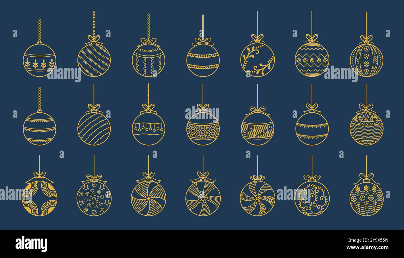 big set of golden xmas bauble symbols design for christmas decoration ...