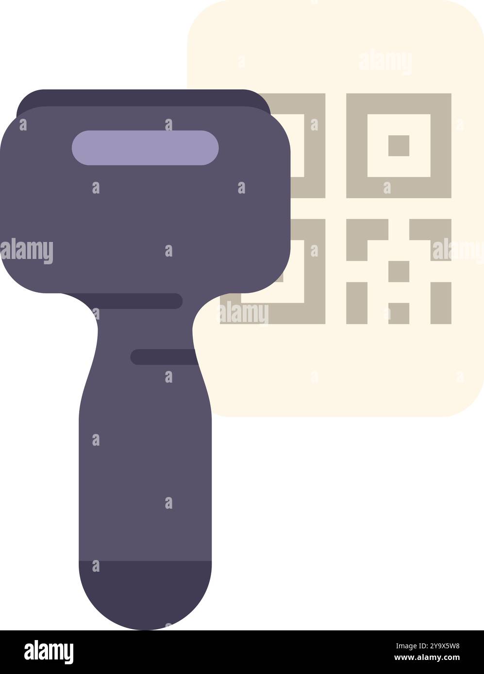 This vector illustration shows a barcode scanner reading a qr code ...