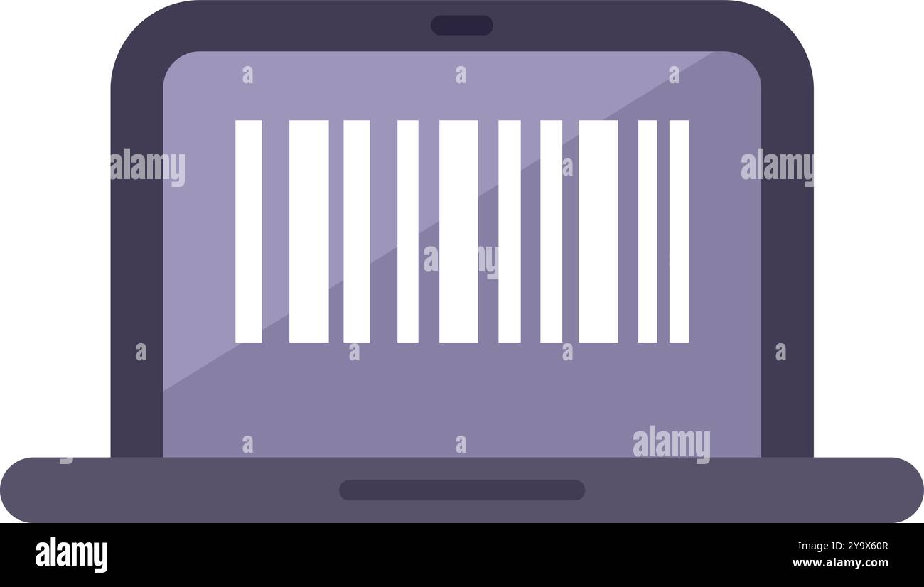 Laptop displaying a barcode, representing online shopping, inventory ...