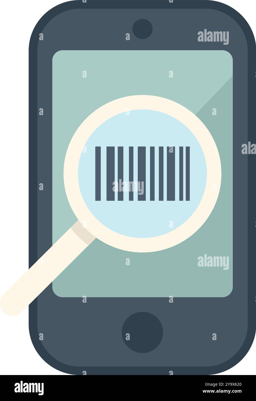 Smartphone is scanning a barcode with a magnifying glass, symbolizing ...