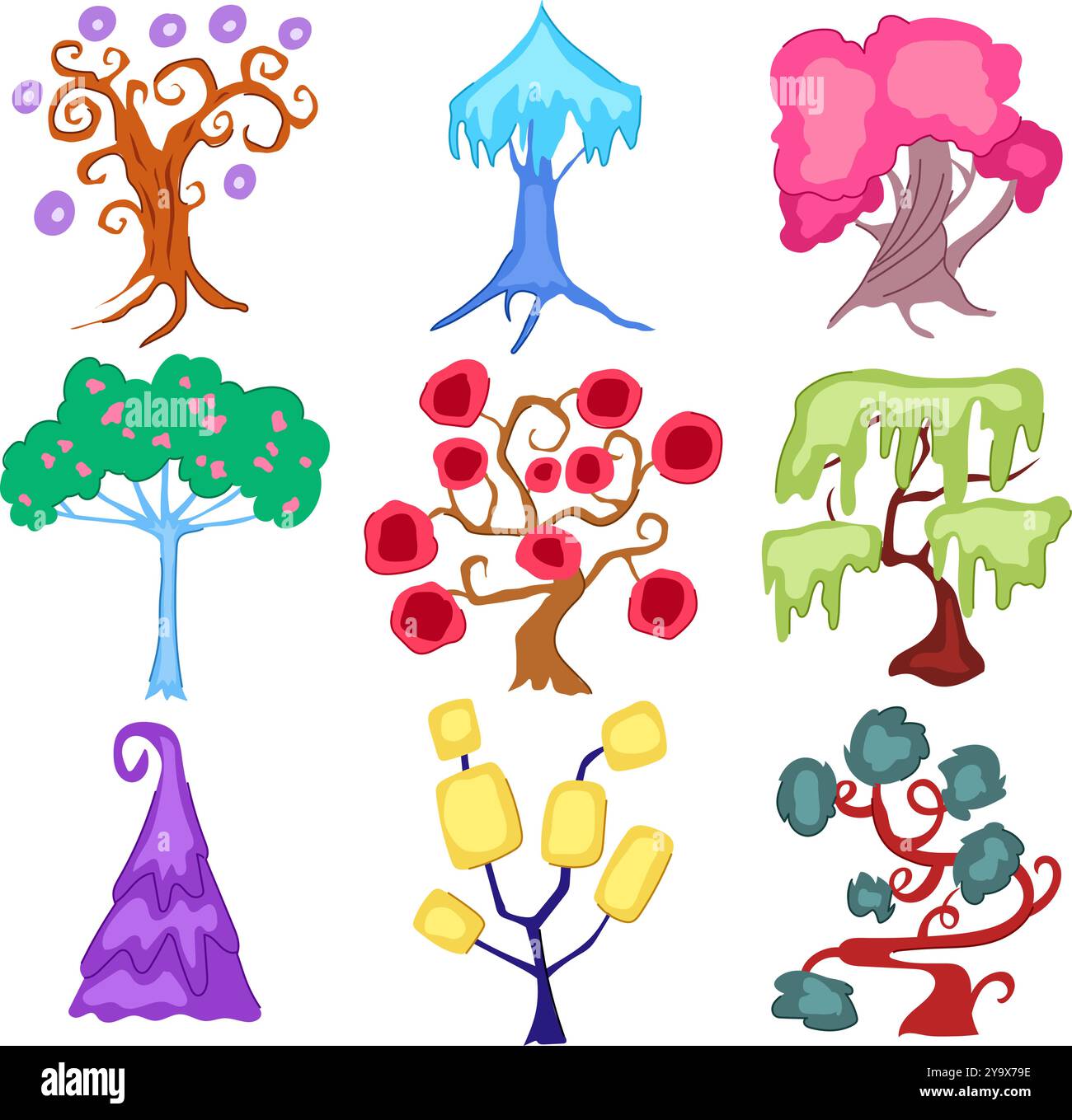 fantasy magic tree set cartoon vector illustration Stock Vector Image ...