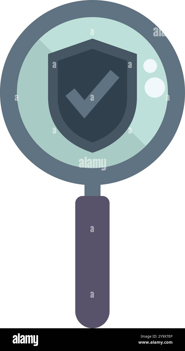 Magnifying glass examining a security shield with check mark symbol ... Magnifying glass examining a security shield with check mark symbol ...