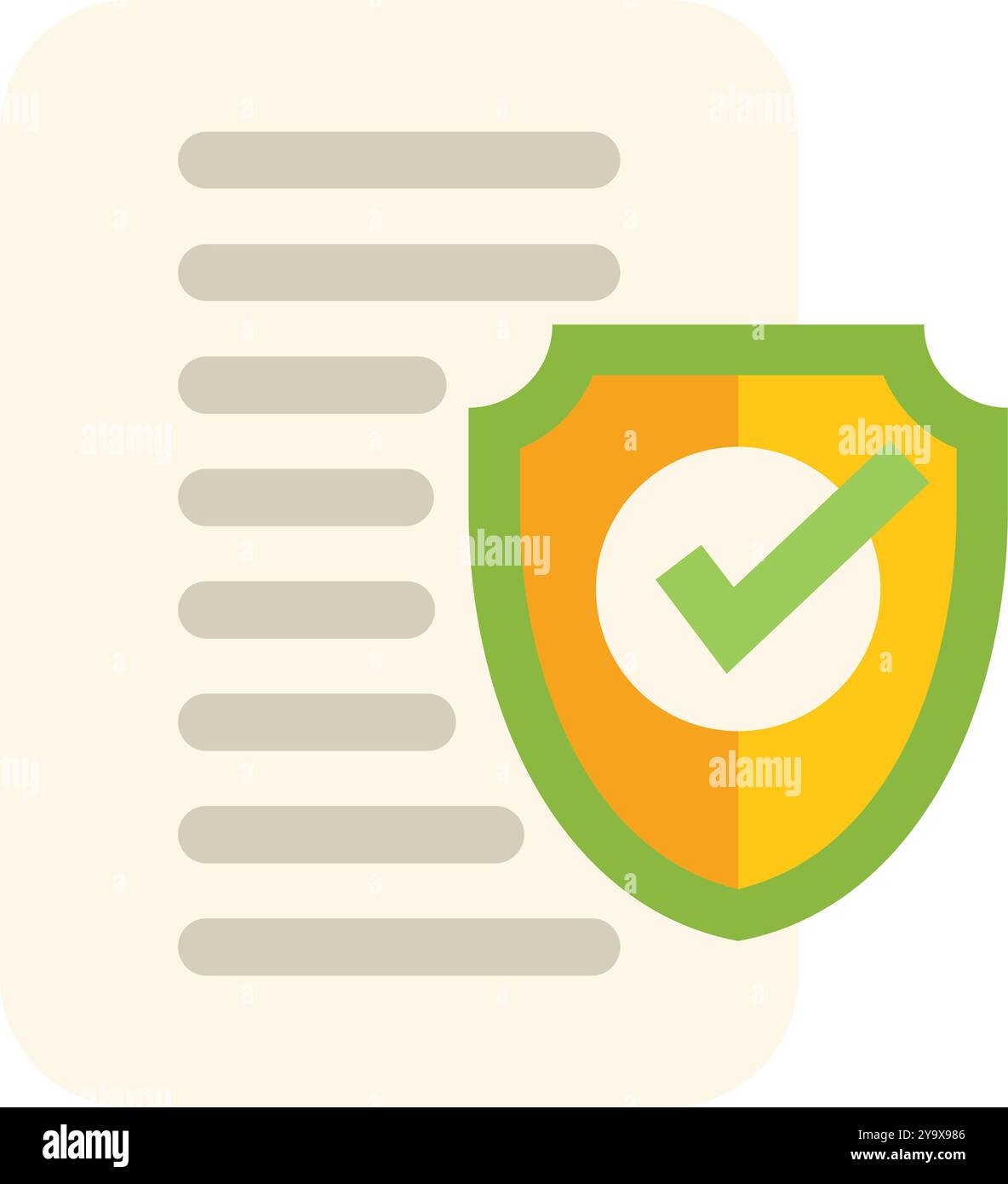 Green shield with a check mark is hovering over an important document ...