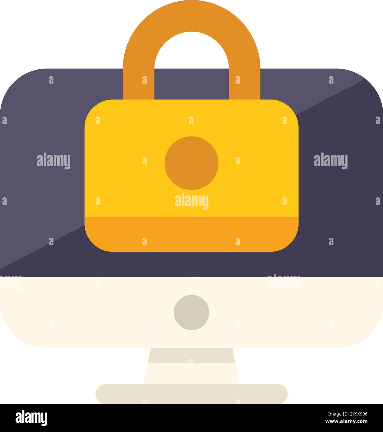 Computer security system is being represented by a padlock over a desktop computer, showing the ...