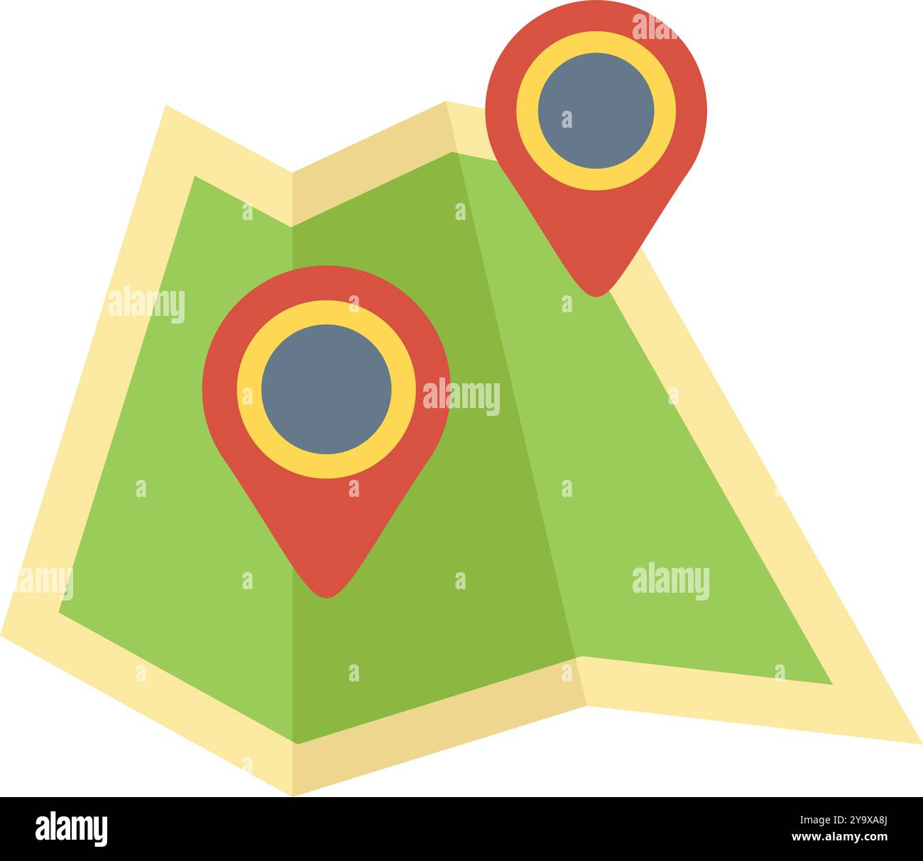 Folded abstract map with two red location pins showing the destination ...