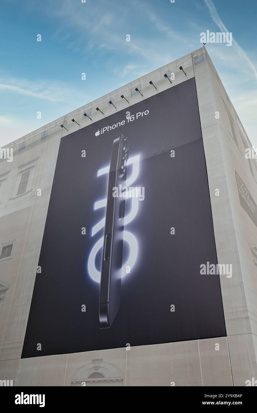 Apple Iphone 16 Pro advertising billboard on the facade of a building ...