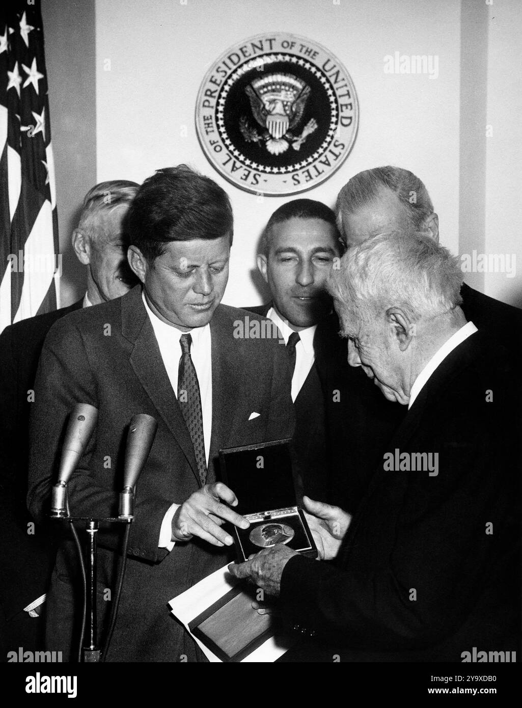 U.S. President John F. Kennedy presenting Congressional Gold Medal to ...