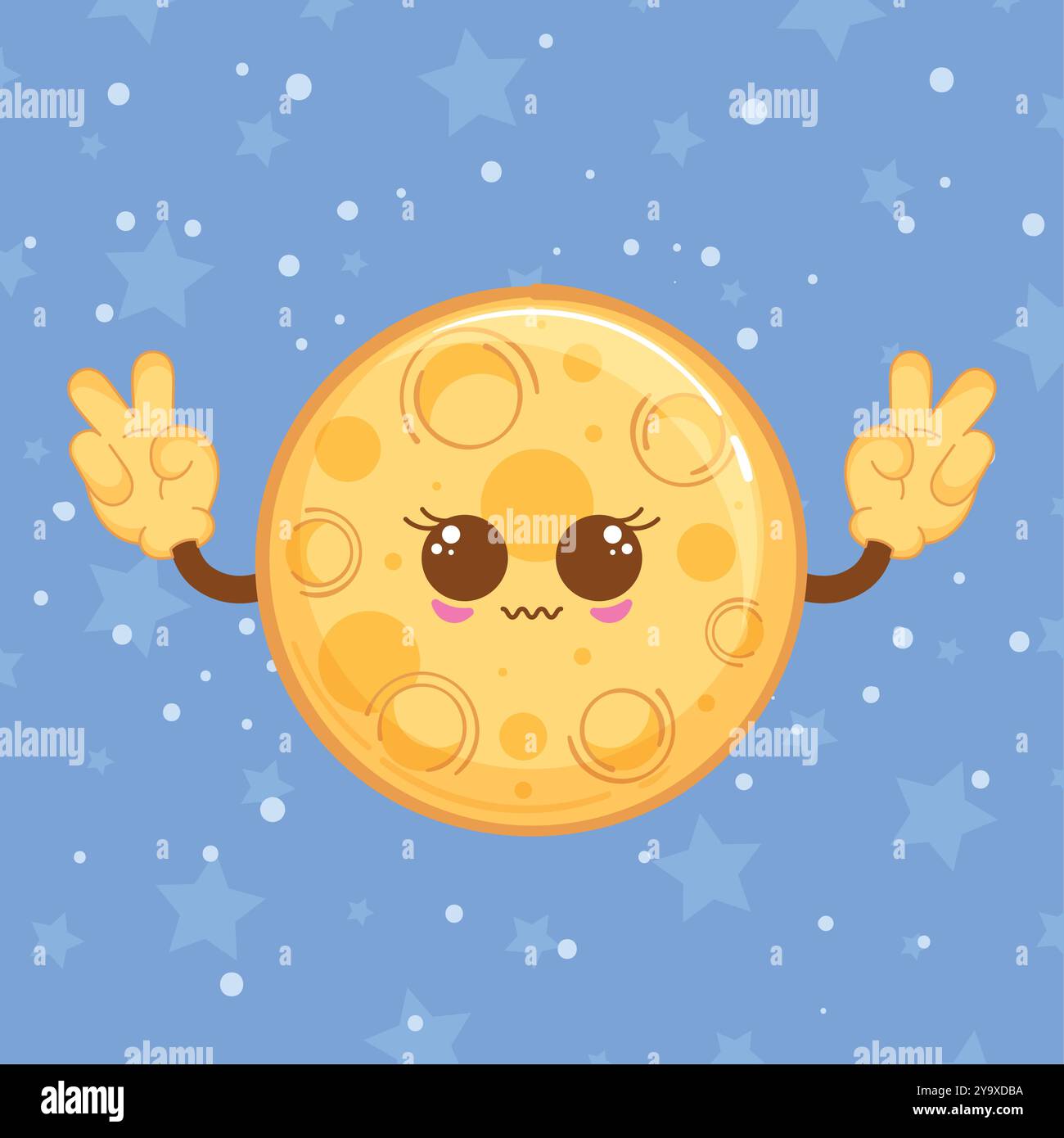 Cute moon character with peace hand sign, vector illustration Stock ...