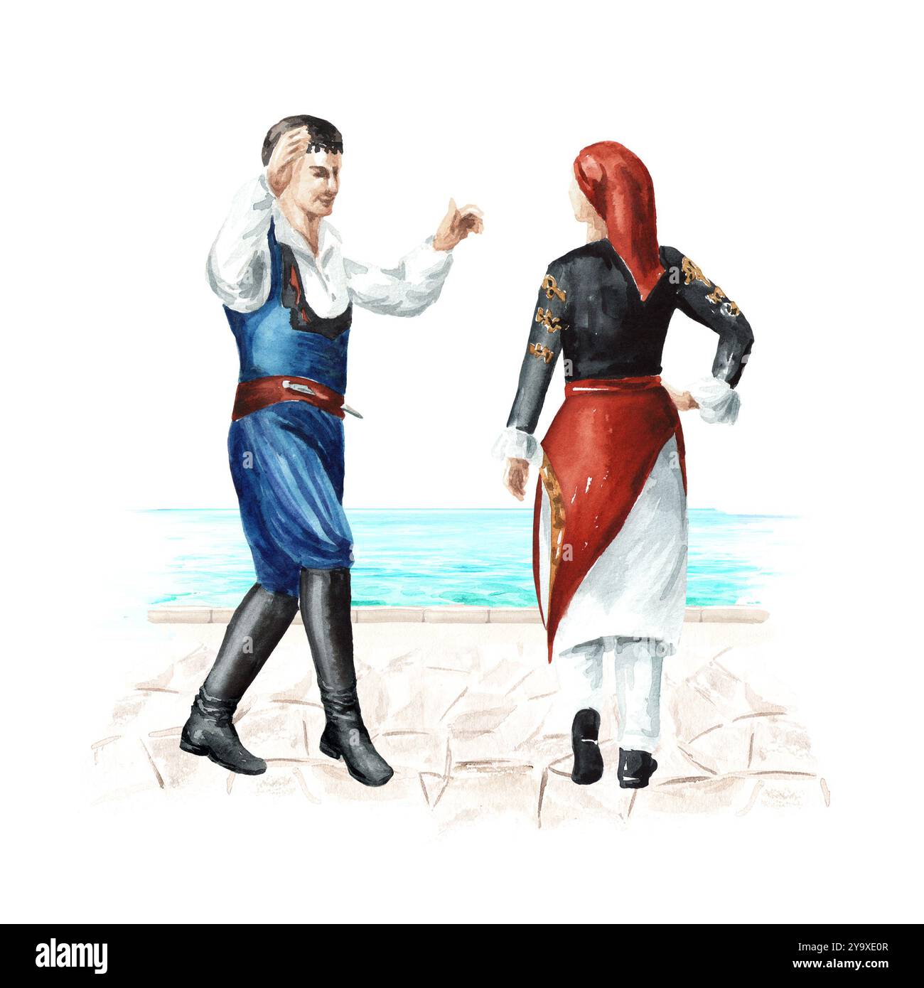 Traditional Greek folk Cretan dancers against the background of the ...