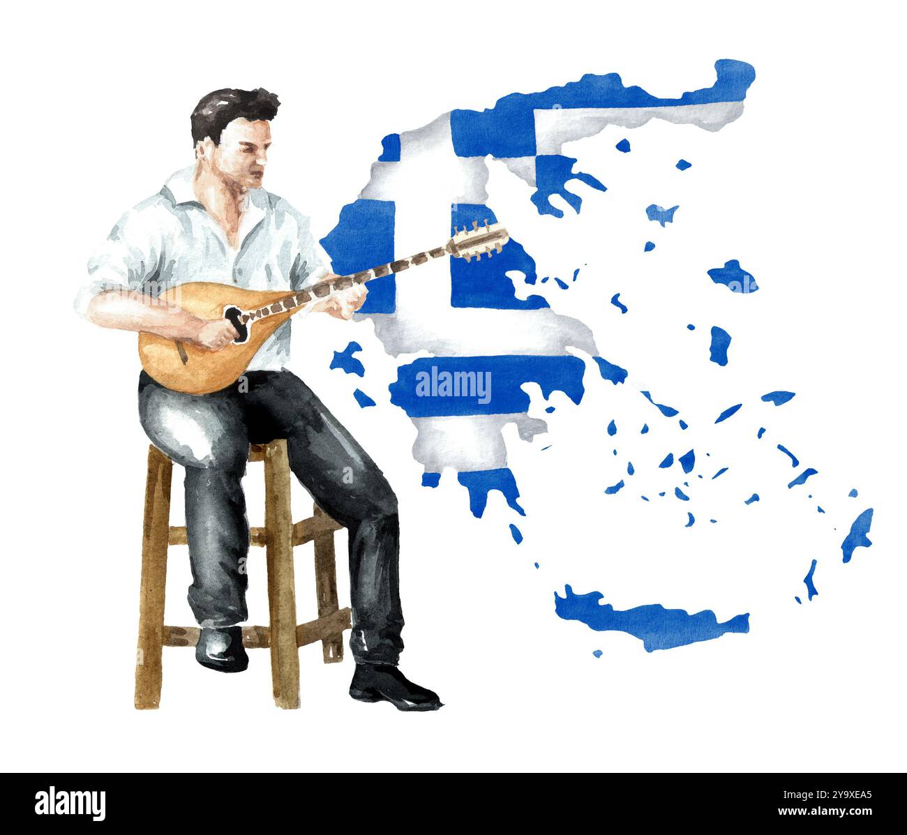 Traditional Greek folk music. The musician plays the lyre, bouzouki ...