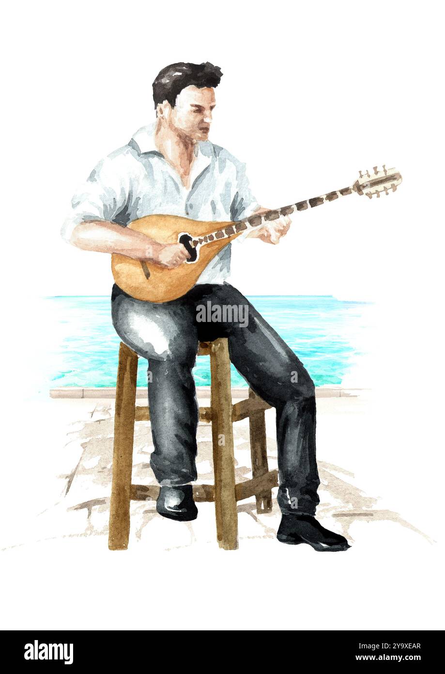 Traditional Greek folk music. The musician plays the lyre, bouzouki ...