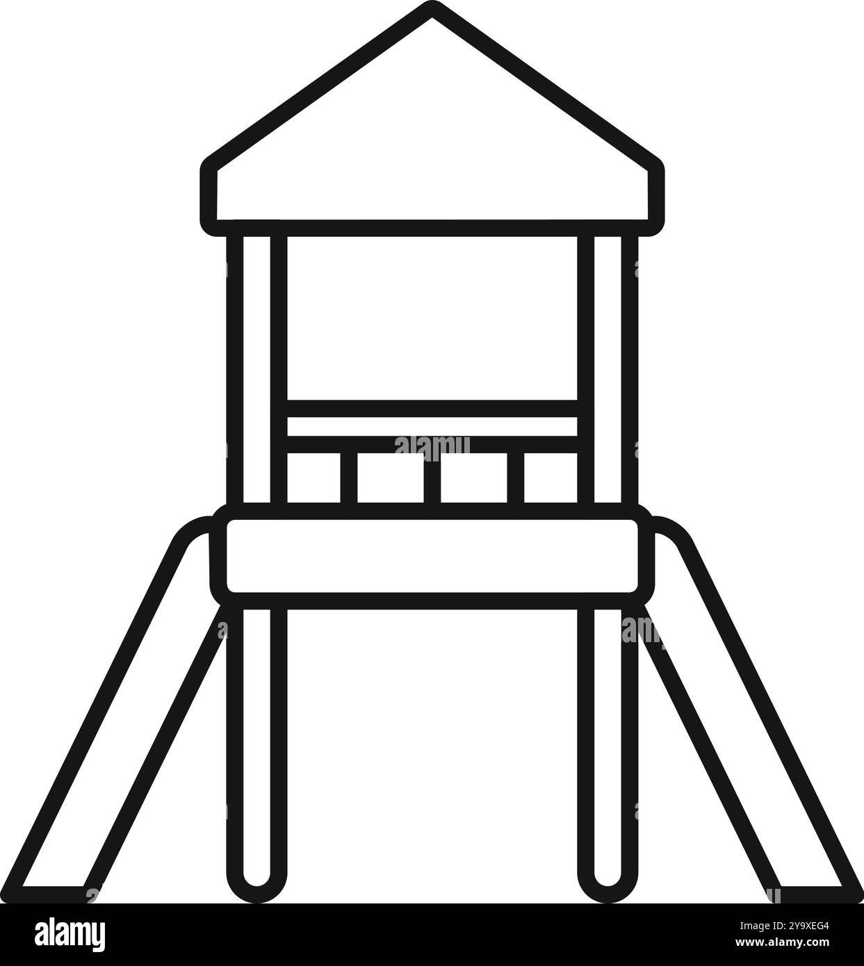 Simple line drawing of a playground slide tower with roof, for kids ...