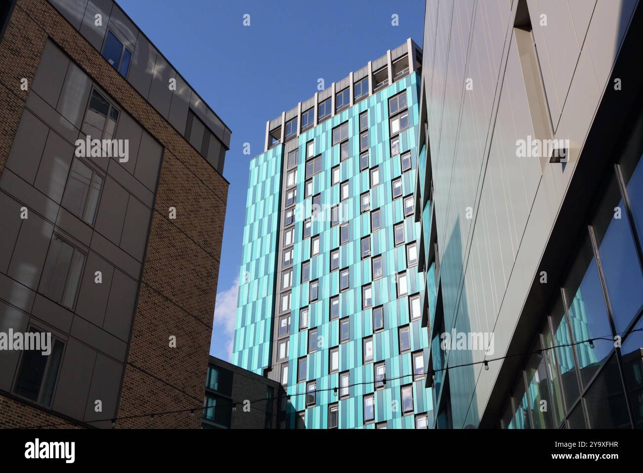 Tall high rise tower block building at New Era square in urban ...