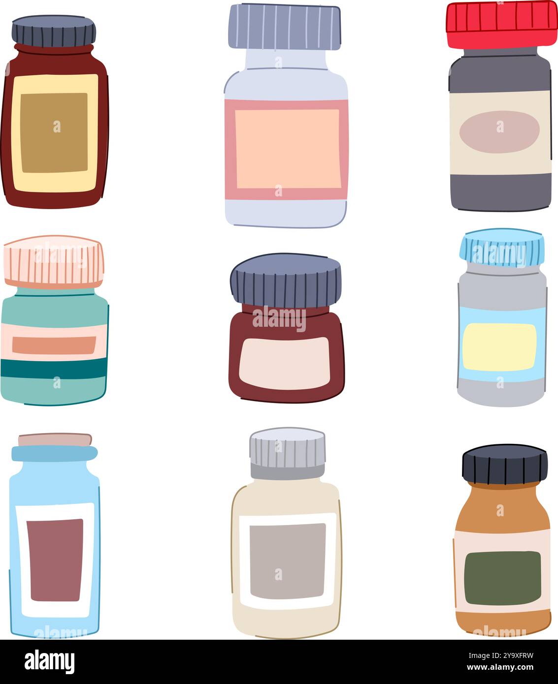 pill bottle set cartoon vector illustration Stock Vector Image & Art ...