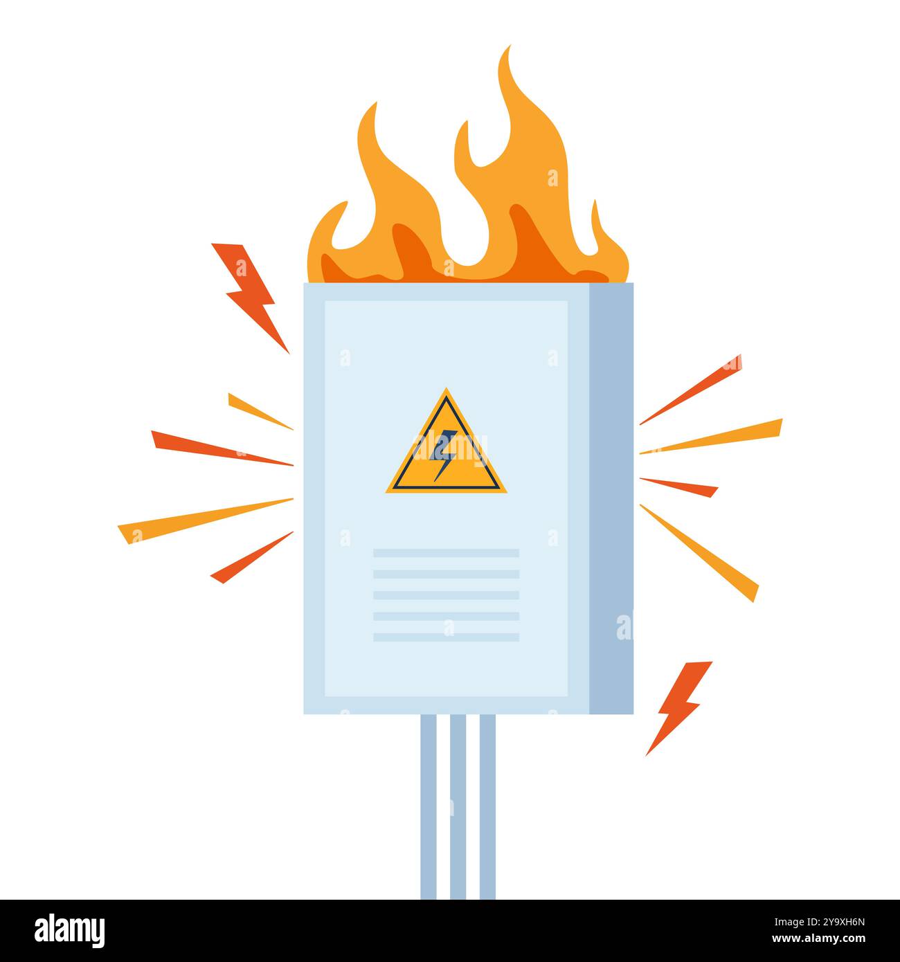 The electrical panel caught on fire. Damaged Switchboard. Danger ...