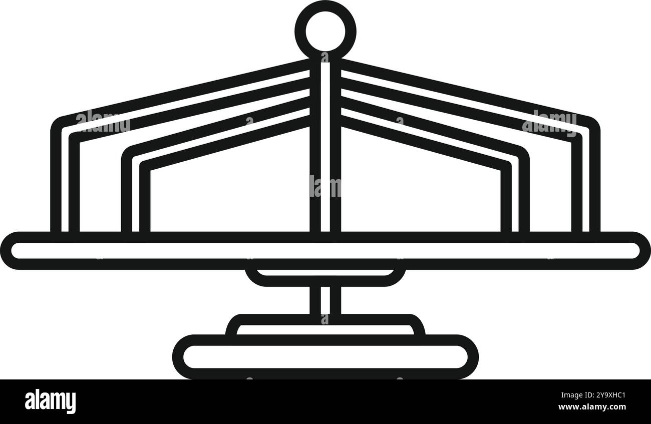 Simple line drawing of a playground roundabout spinning on a white ...