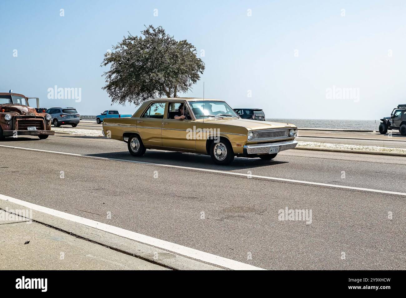 Gulfport, MS - October 04, 2023: Wide angle front corner view of a 1969 ...