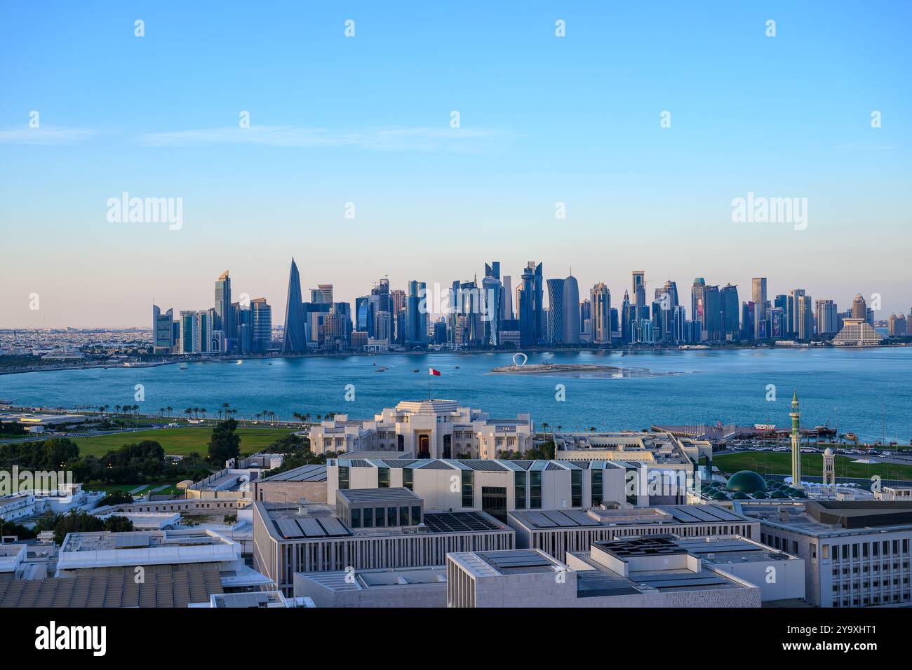 Doha, Qatar - February 3, 2024 -Doha Towers with water in front Stock ...