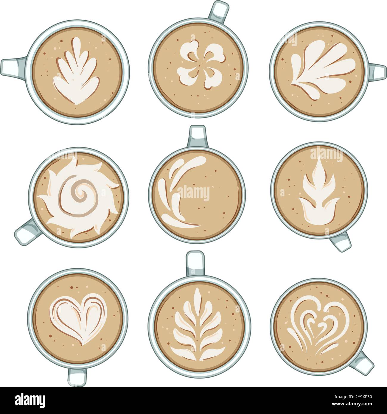 latte art coffee set cartoon vector illustration Stock Vector Image ...