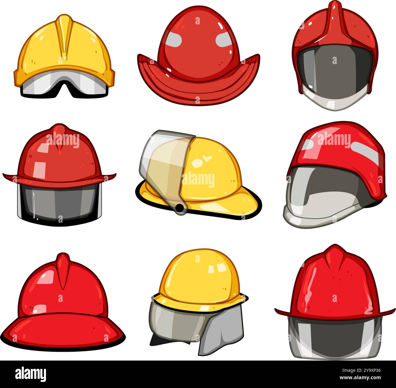 firefighter helmet set cartoon vector illustration Stock Vector Image ...