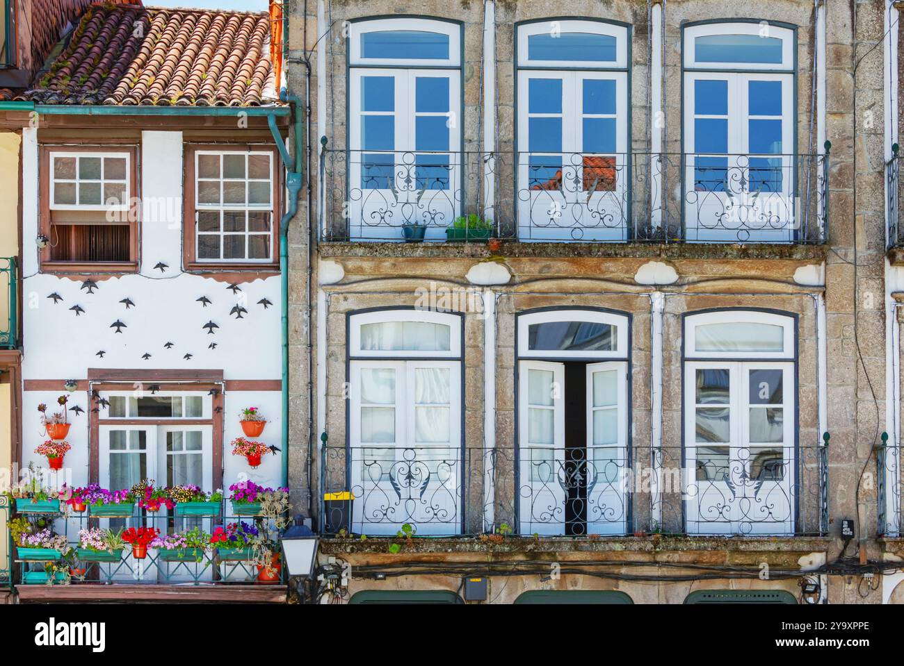Portugal, Minho province, Guimaraes, Facade of a traditional building ...