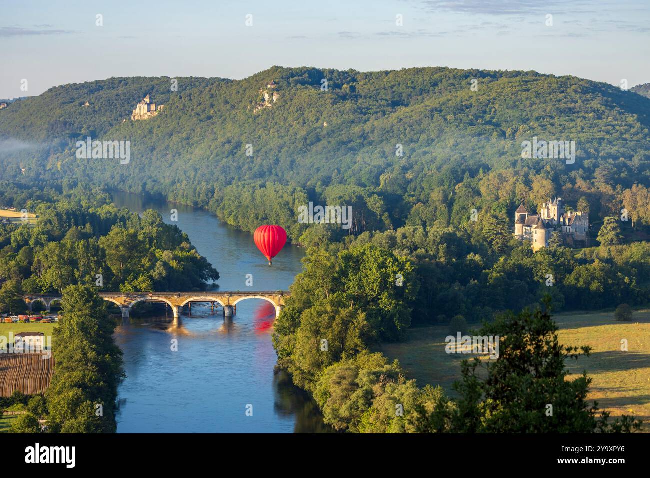 France, Dordogne, Dordogne valley from Beynac-et-Cazenac, labeled Les ...