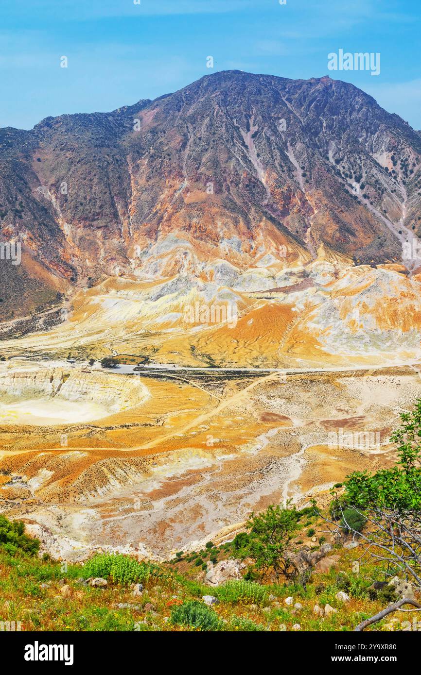 Greece, Dodecanese Islands, Nisyros Volcano, high angle view, Nisyros ...