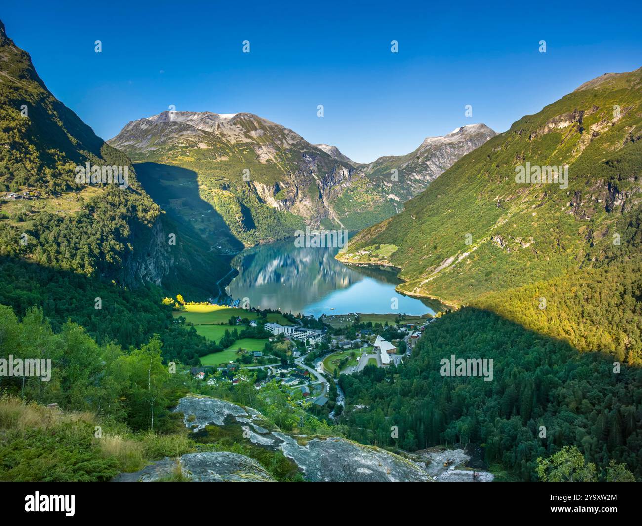 Norway, More Og Romsdal, Geiranger, Geirnagerfjord and Geiranger town ...