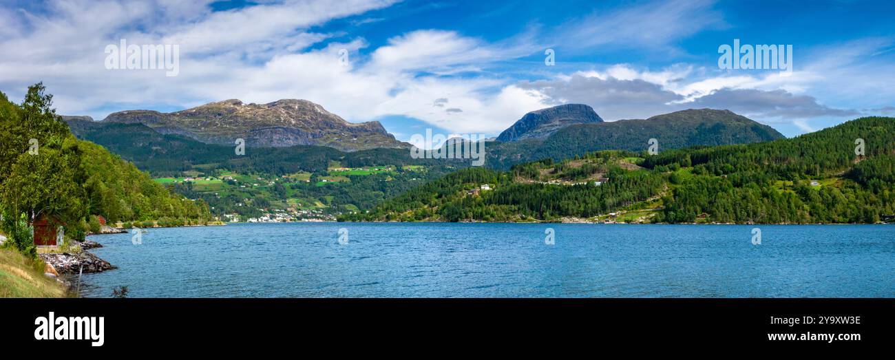 Norway, Vestland, Gravin, View on the village of Gravin from ...
