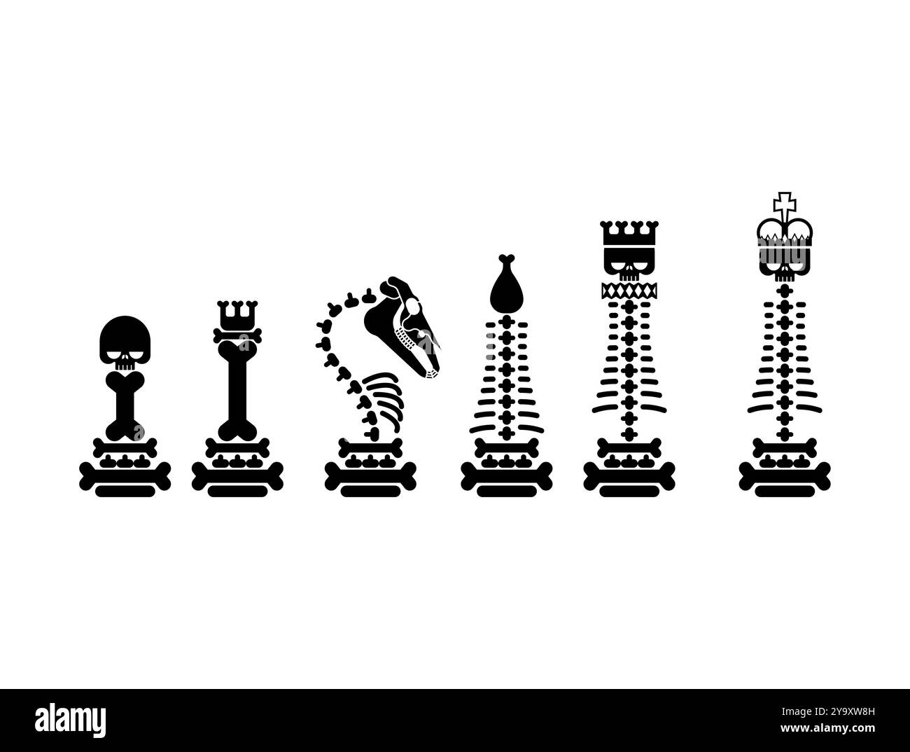 Chess Pawn Skeleton set. Deadly chess pieces bones and skulls Stock ...