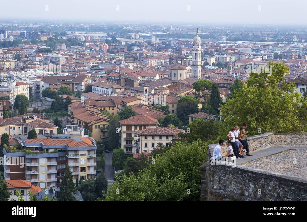 Italy, Lombardy, Bergamo, overview on the Citta Alta (upper citty ...