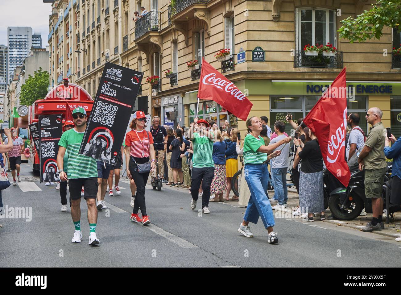 France, Paris, Rue des Entrepreneurs, Paris 2024 Olympic Games, vehicle ...
