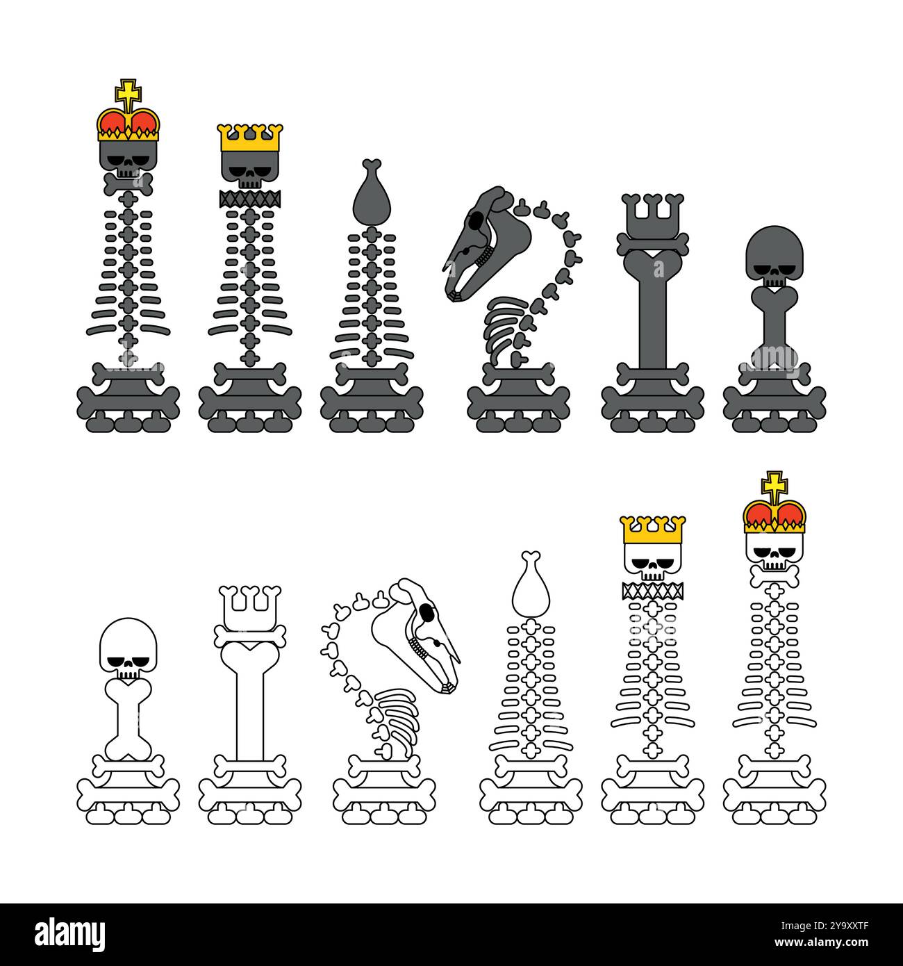 Chess Pawn Skeleton set. Deadly chess pieces bones and skulls Stock ...