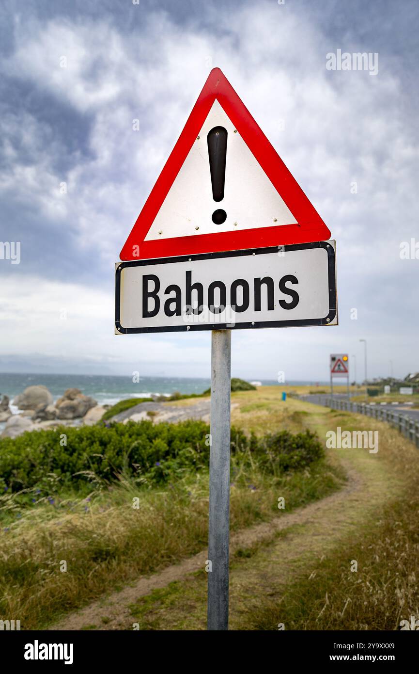 South Africa, Western Cape, Cape of Good Hope, baboon warning sign ...